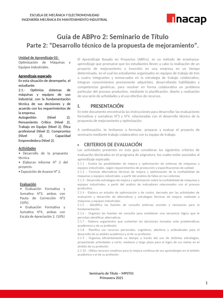 Desarrollo Técnico en Proyectos ABPro | PDF | Evaluación | Aprendizaje