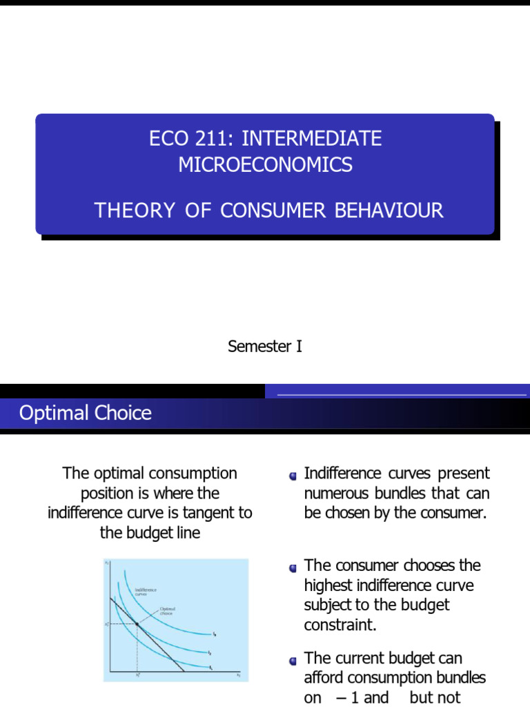 Lecture 2 ECO 211 Theory of Consumer Behaviour-Optimal Choice | PDF | Consumer Behaviour ...