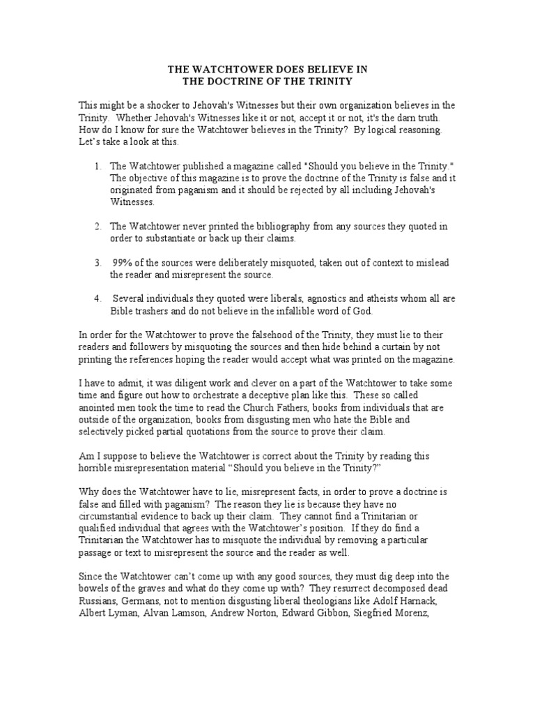 The Watchtower of Jehovah Witnesses Believes in The Trinity | PDF ...