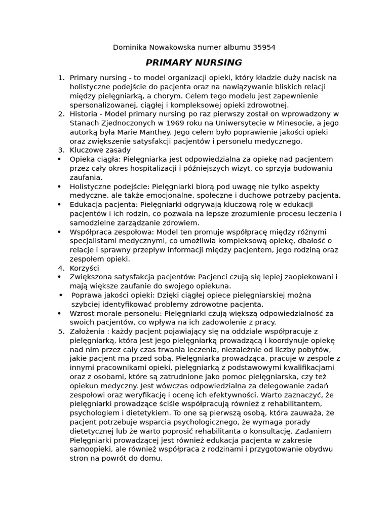 Primary Nursing | PDF