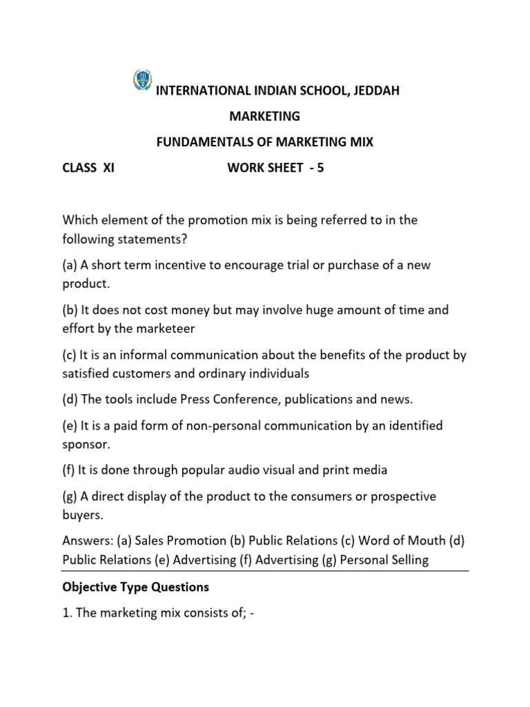 Class Xi Worksheet1 | PDF | Marketing | Product (Business)