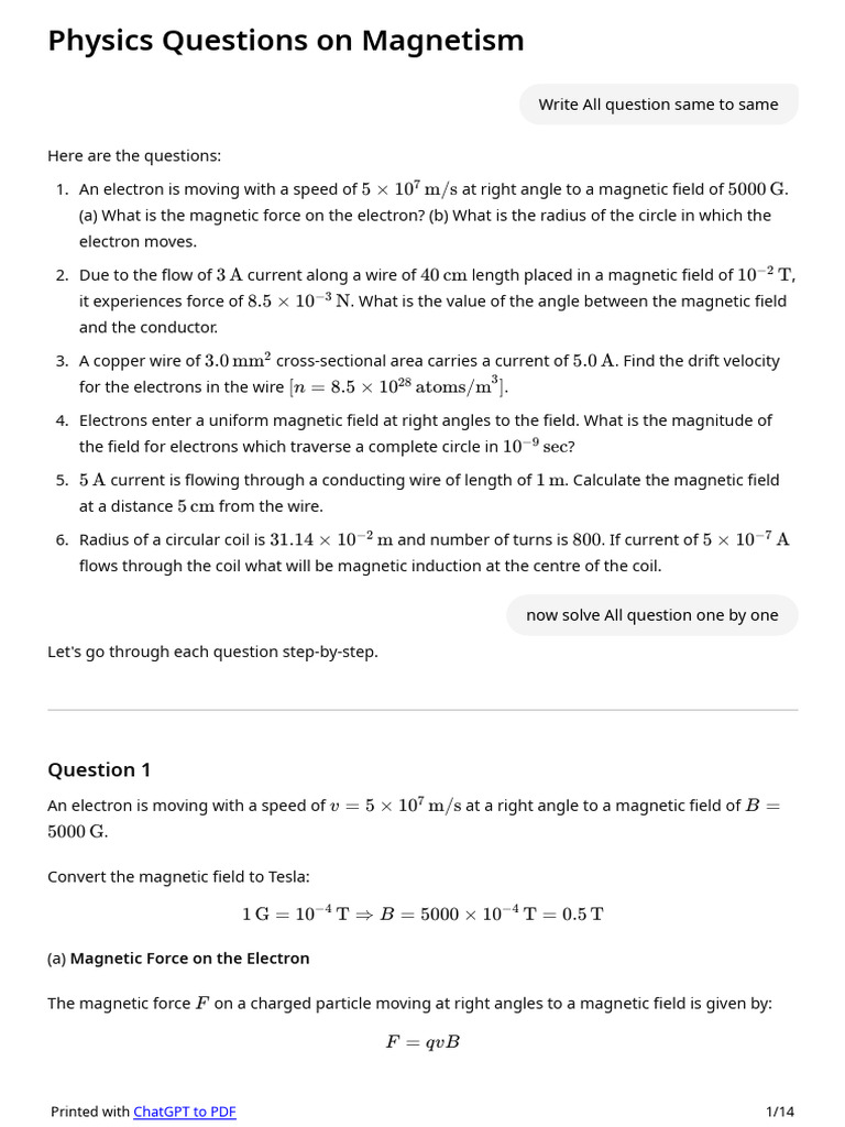 Physics Questions On Magnetism | PDF | Magnetic Field | Electron