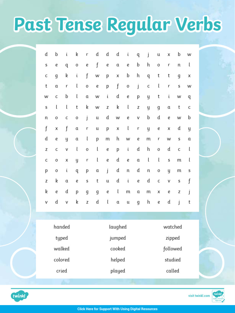 Digital Past Tense Regular Verbs Word Search For 3rd-5th | PDF