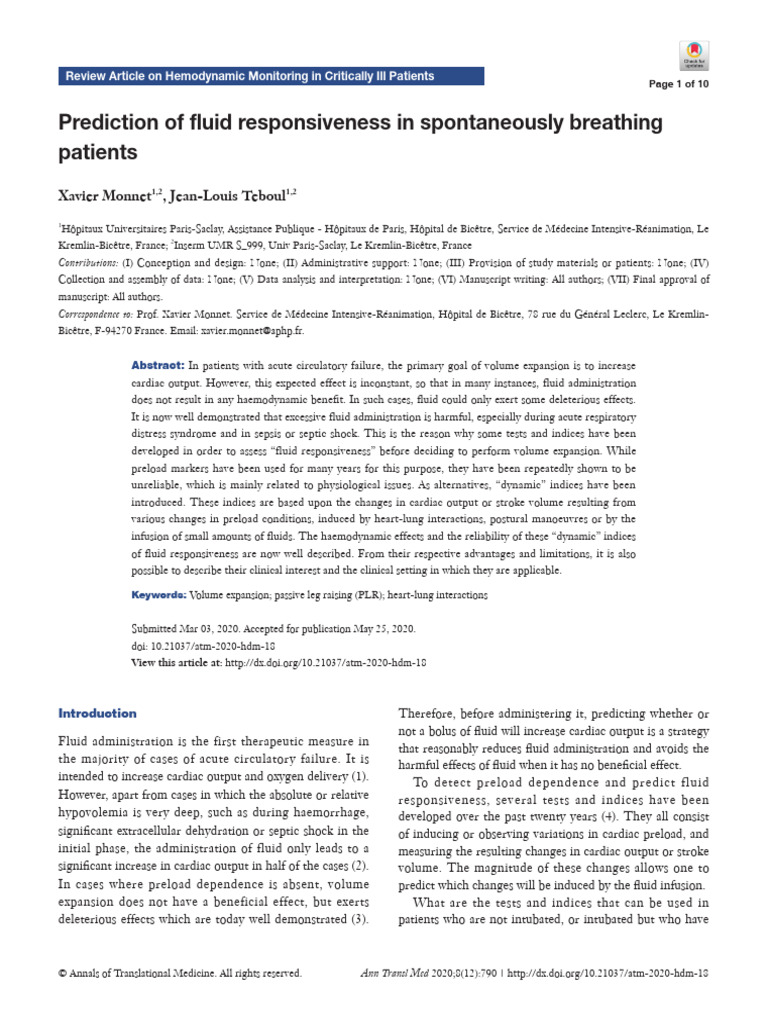 Fluid Responsiveness | PDF | Sepsis | Heart