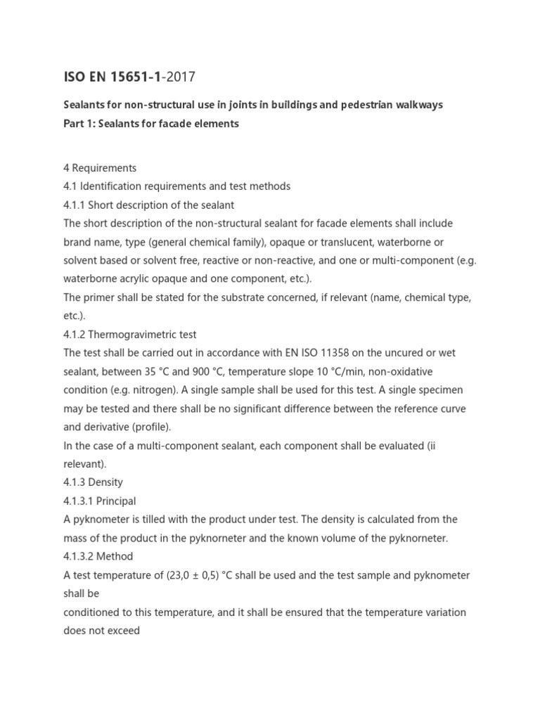 ISO EN 15651-1 - Sealants For Facades | PDF | Hardness | Density