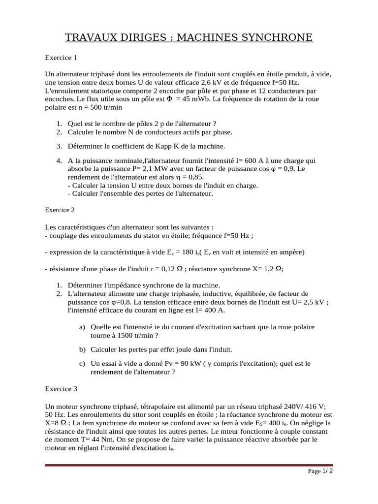 Exercice sur les machines synchrones | PDF | Puissance (physique ...