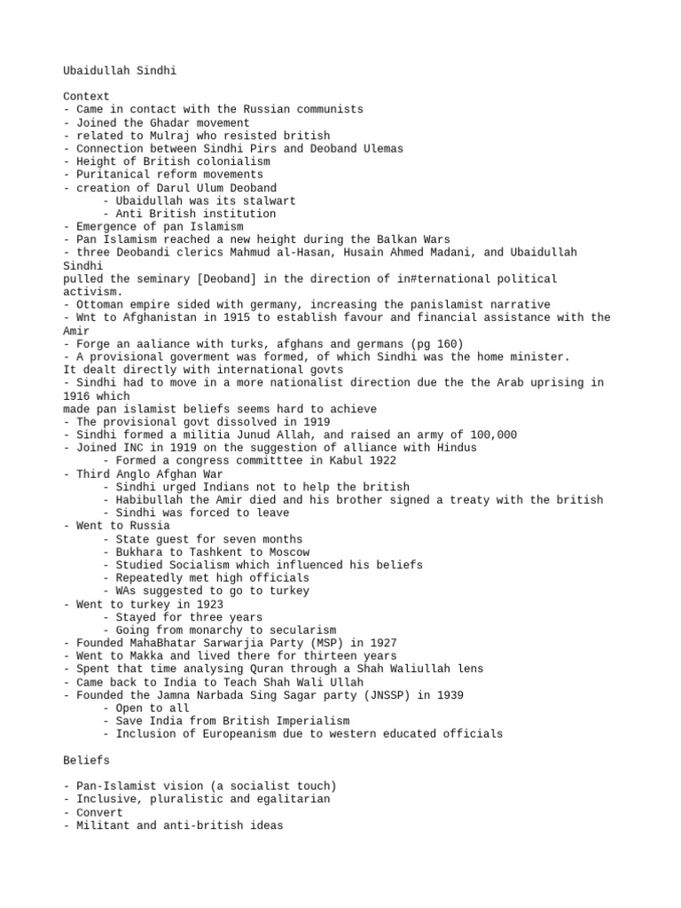Ubaidullah Sindhi Notes | PDF | Islamic Fundamentalism | Abrahamic ...