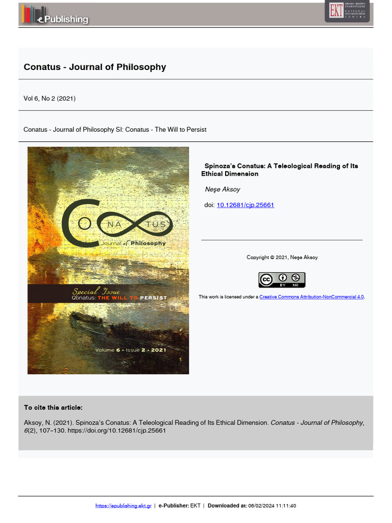 Conatus - Journal of Philosophy: Vol 6, No 2 (2021) | PDF | Baruch Spinoza | Human Nature