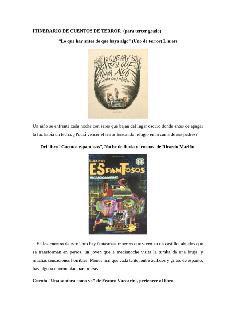 Itinerario de Cuentos de Terror Infantil | PDF