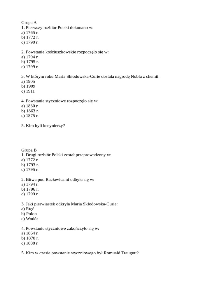 Kartkówka - Klasa 4a | PDF