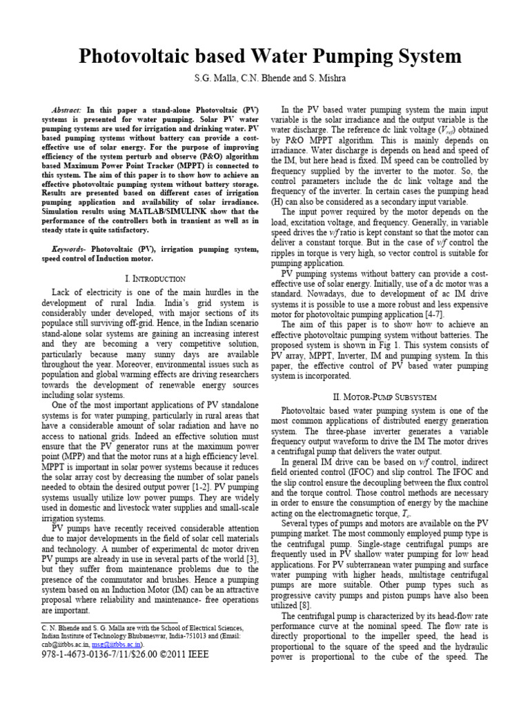 Solar-Powered Water Pumping System | PDF | Photovoltaics | Electric Motor