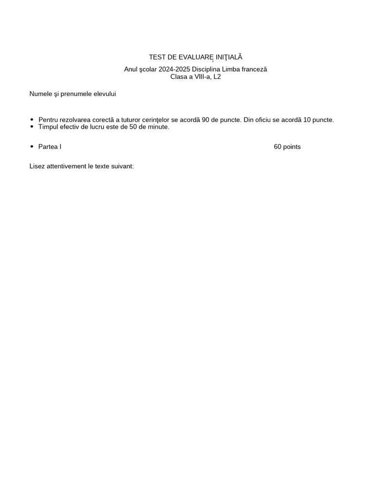 Test Initial Clasa A8 A | PDF