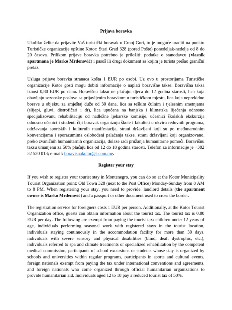 Prijava Boravka Info. | PDF