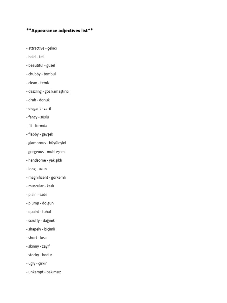 Adjectives List | PDF
