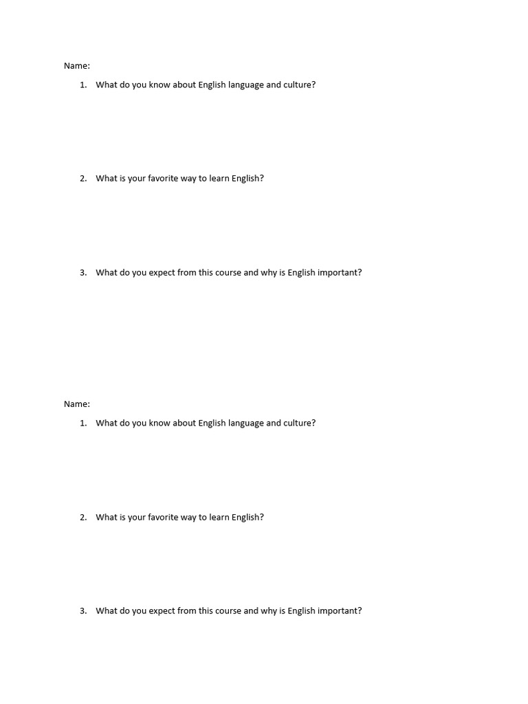 1st Class Questionnaire | PDF