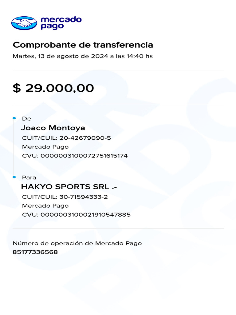Mercadopago Comprobante 85177336568 | PDF | Finanzas y administración del dinero | Derecho