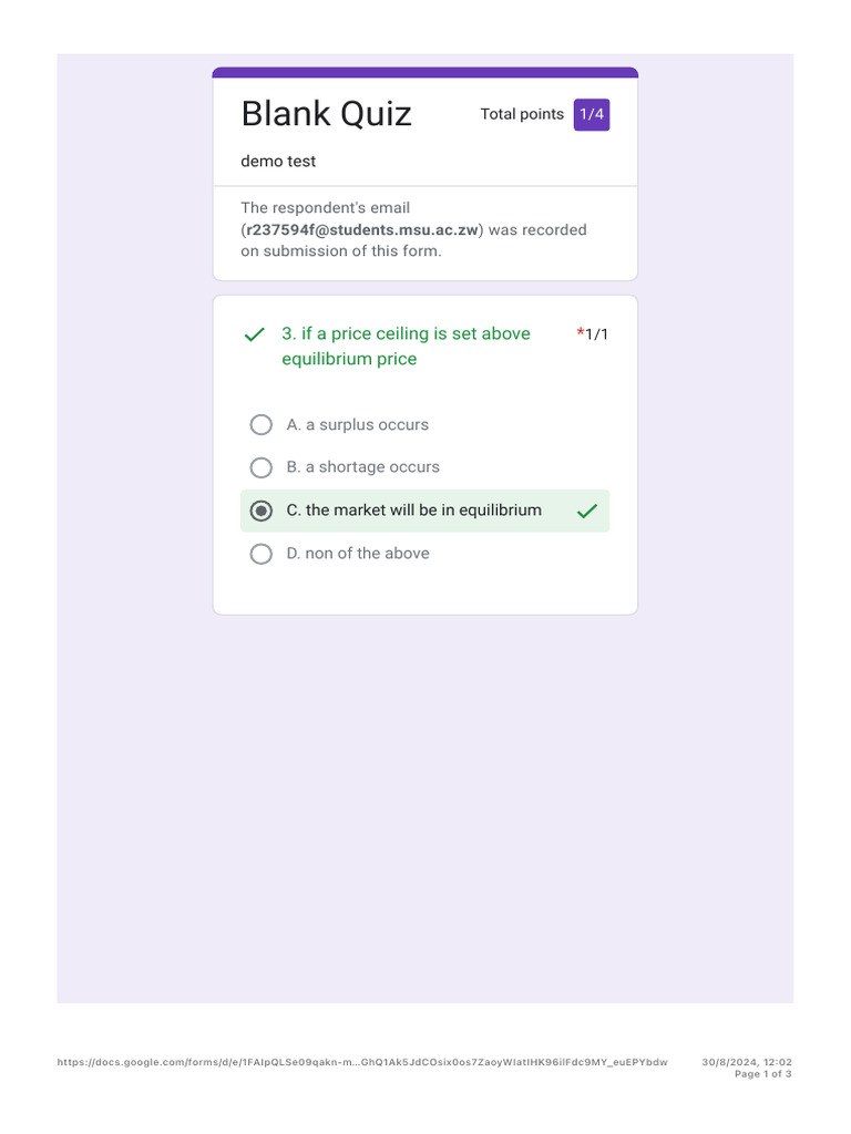 Blank Quiz | PDF | Economic Equilibrium | Economic Surplus