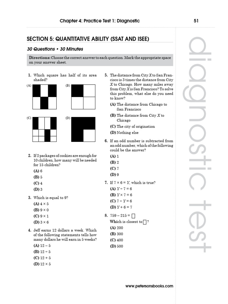 Test 1 ISEE | PDF | Arithmetic | Mathematics