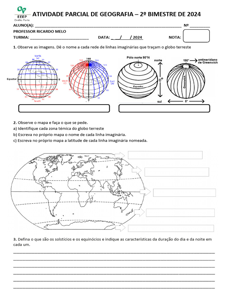 Atividade Coord. Geogrã Ficas 2âº Bim 2024 | PDF | Astronomia