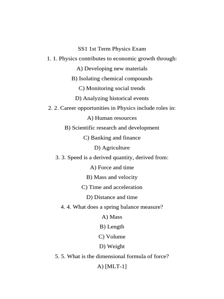 ss1, 2 & 3 Physics Questions and Mathematics ss1-3 | PDF | Force | Acceleration