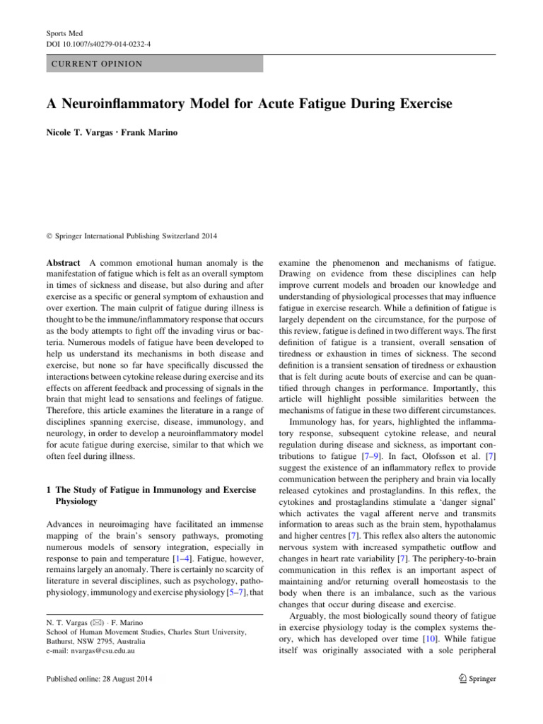 A Neuroinflammatory Model For Acute Fatigue During Exercise | PDF ...