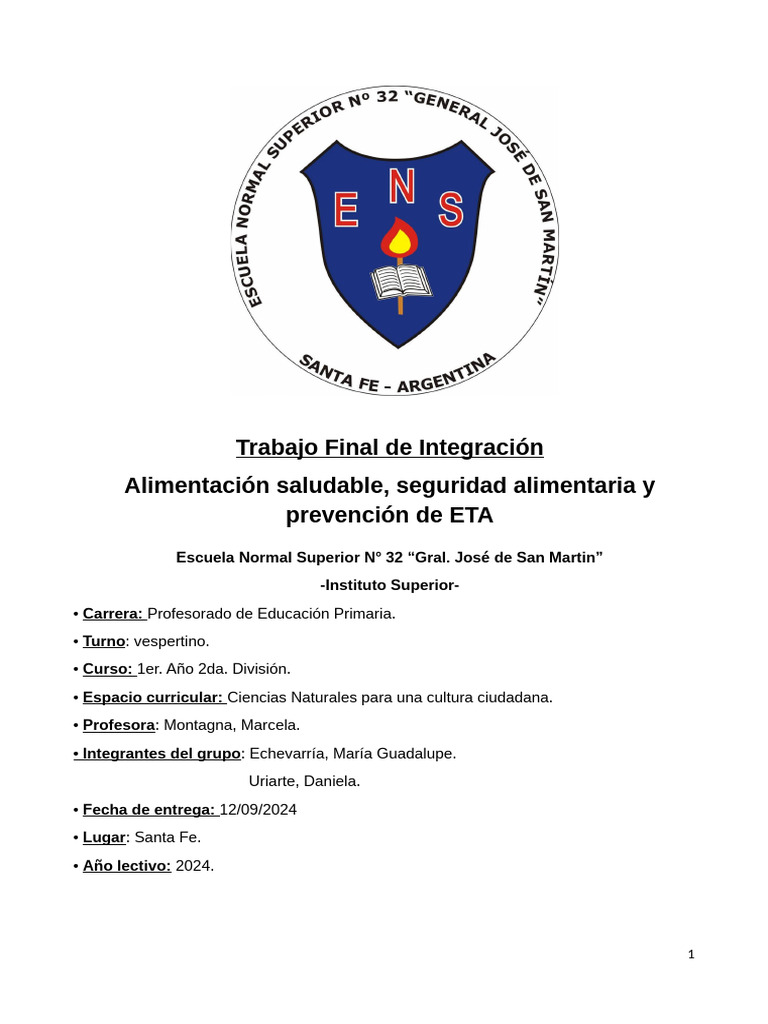 TP Final de Integración Cs Naturales | PDF | Alimentos | Dieta