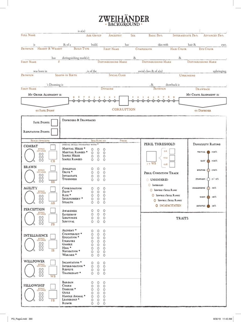 Zweihander - Character Sheet Vertical V1 | PDF | Occult | Supernatural