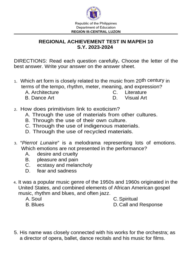 Rat Mapeh Grade-10 | PDF | Physical Fitness | Dances