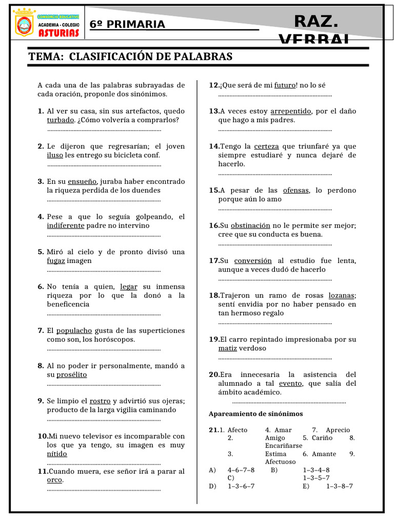 Clasificacion de Palabras 6to. | PDF