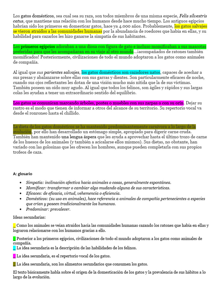 Texto de Identificación de Idea Principal e Ideas Secundarias | PDF | Gatos