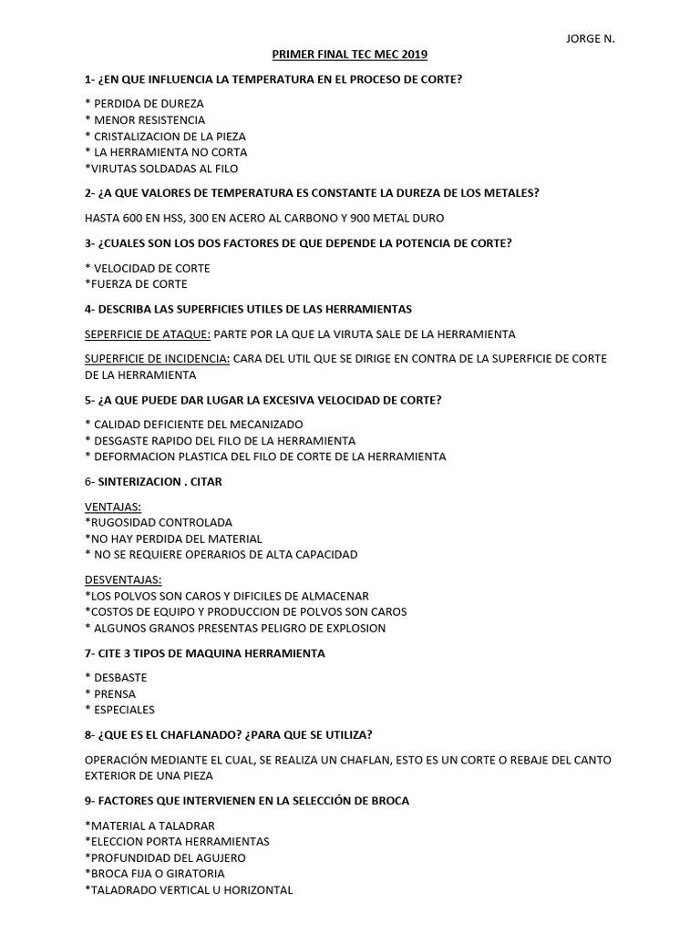 Primer Final Tec Mec 2019 | PDF | Perforar | Rieles