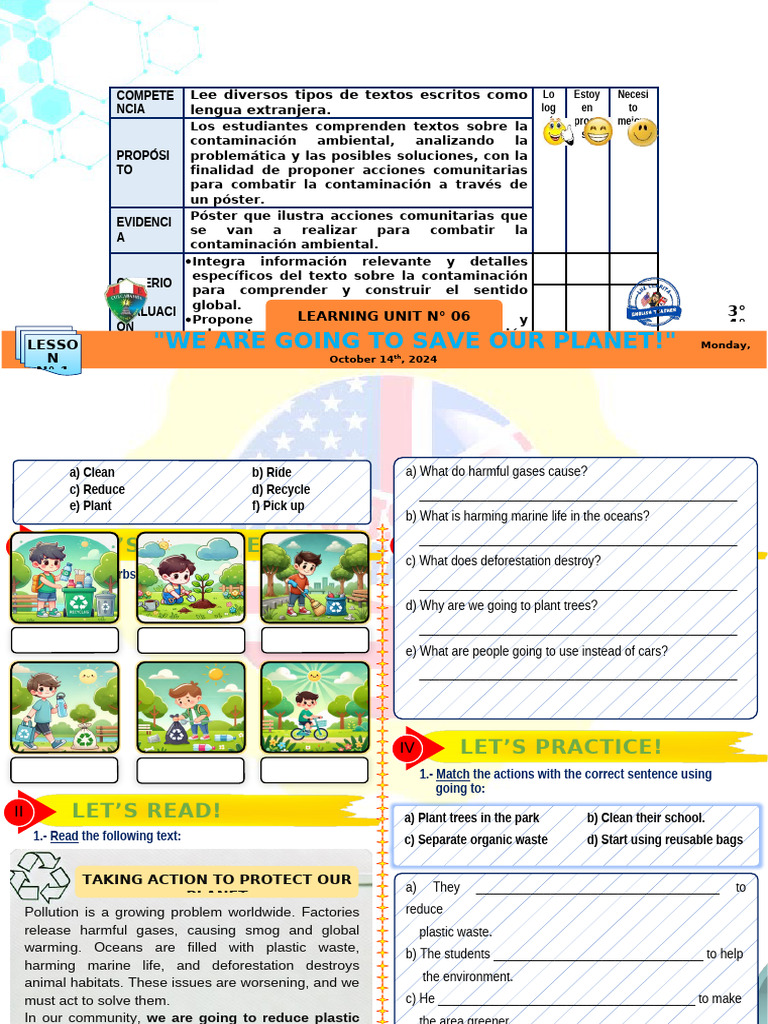 3° 4° Ficha de Actividades Week #01 UNIT 6 | PDF | Nature ...