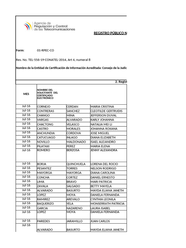 Formulario 01 Rpec Co Julio 2016 | PDF
