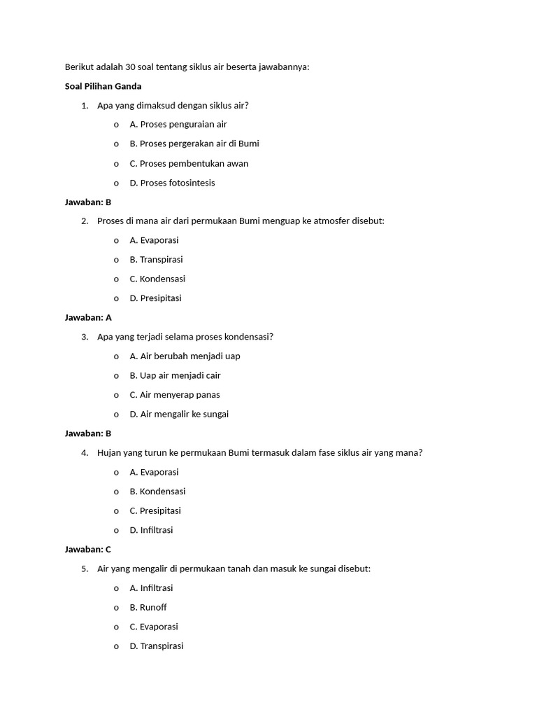Soal & Aktivitas Siklus Air | PDF | Sains & Matematika