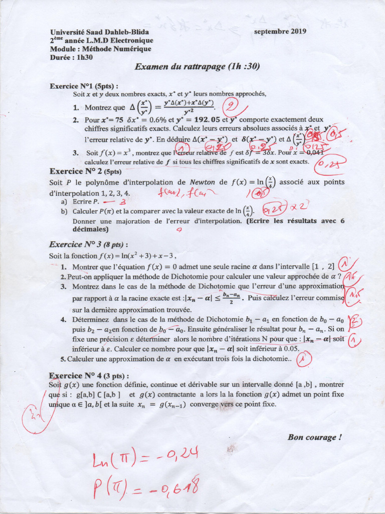 Examen4 Corrigé Méthode Numérique | PDF