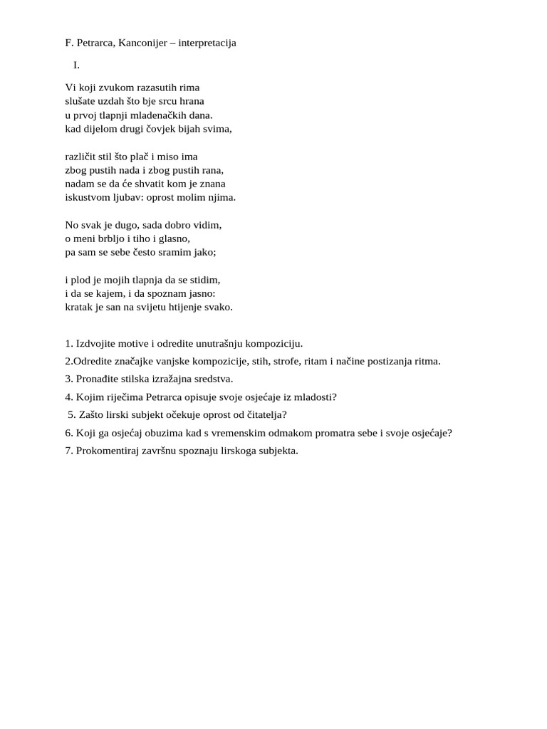 Petrarca - Interpretacija Pjesama | PDF