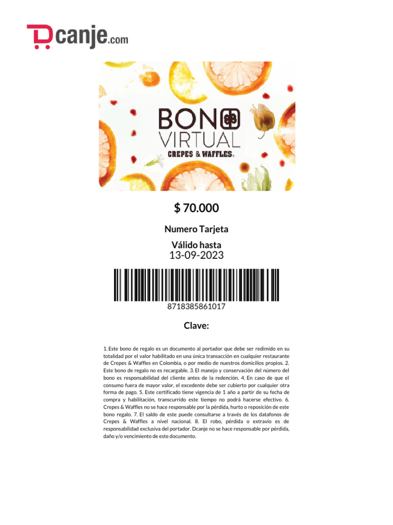 Bono Regalo Crepes & Waffles: Condiciones | PDF