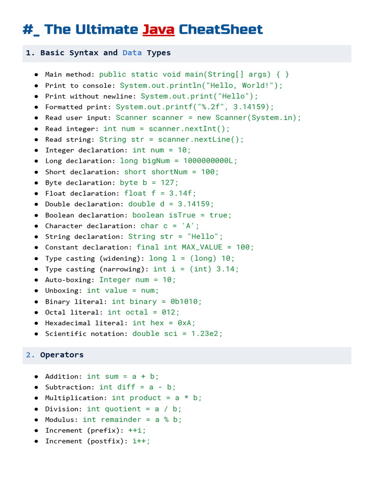 The Ultimate Cheatsheet: 1. Basic Syntax and Types | PDF | Integer (Computer Science) | Software ...