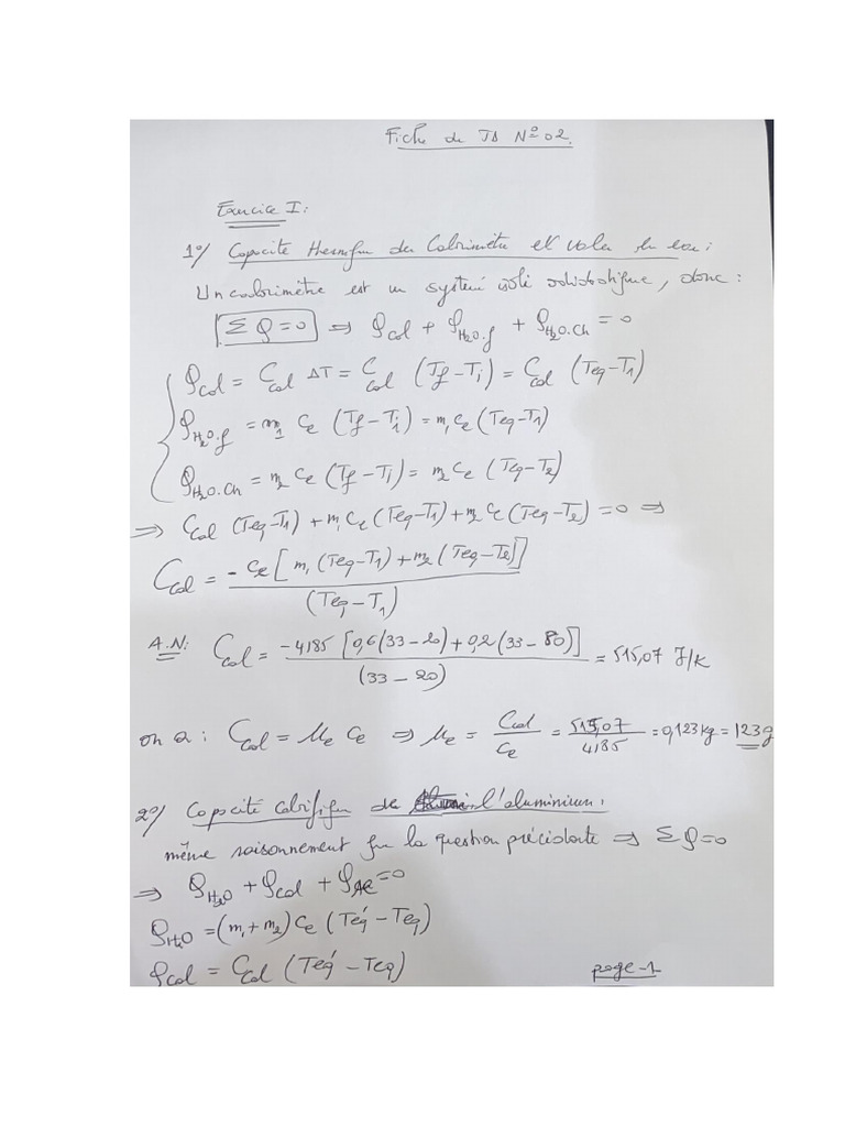 Corrigé Fiche TD 2 Thermo | PDF