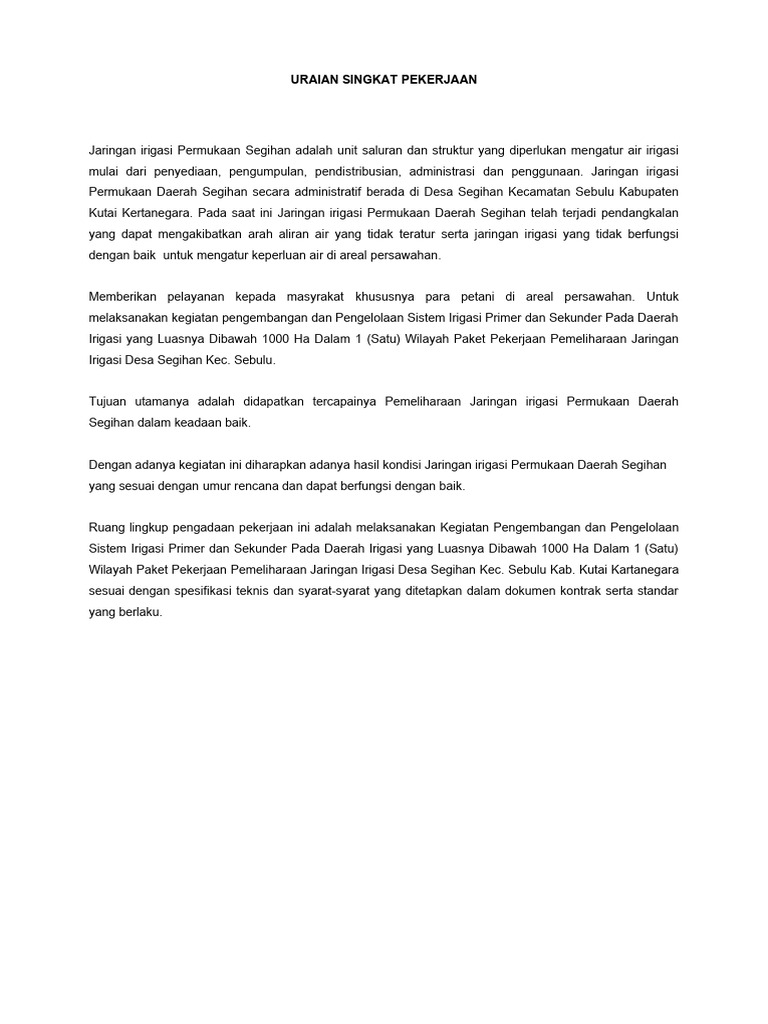 Uraian Singkat Pekerjaan | PDF