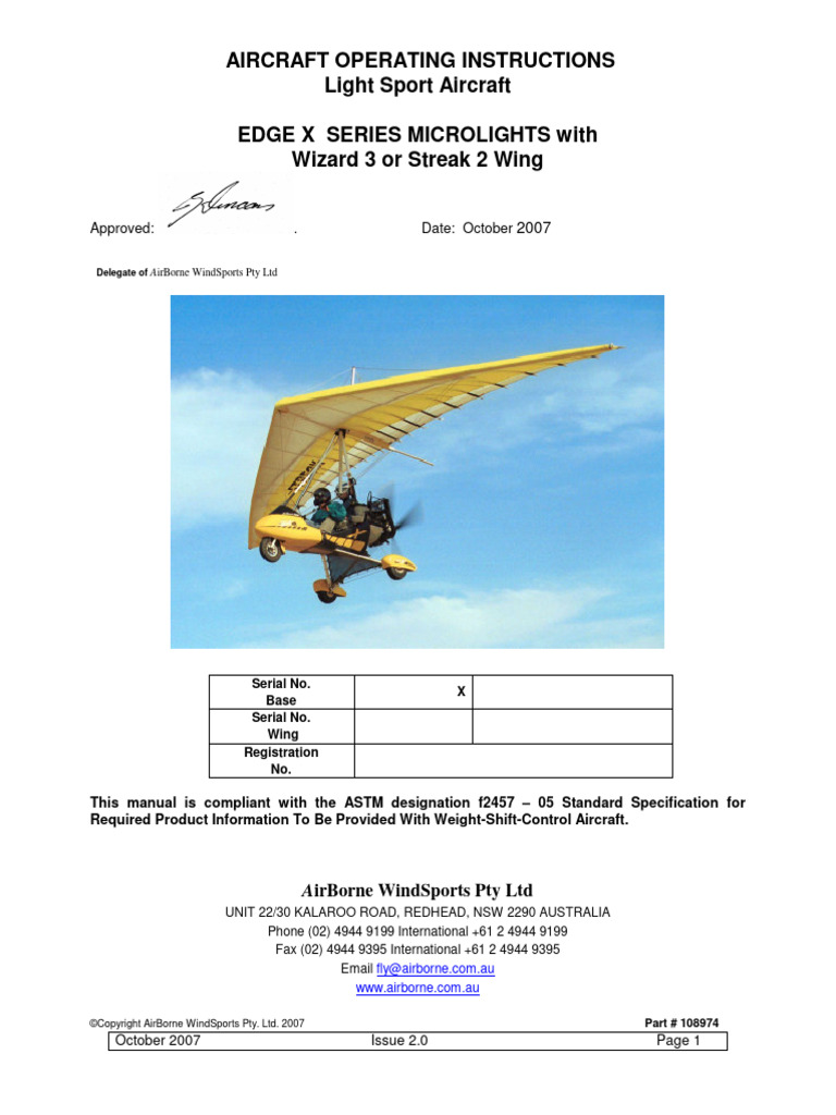 AIRCRAFT OPERATING INSTRUCTIONS Light Sport Aircraft EDGE X SERIES ...