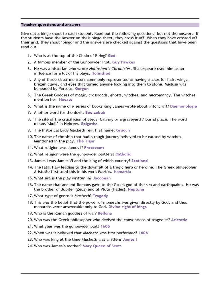 Macbeth: Context Bingo | PDF | Macbeth | James Vi And I
