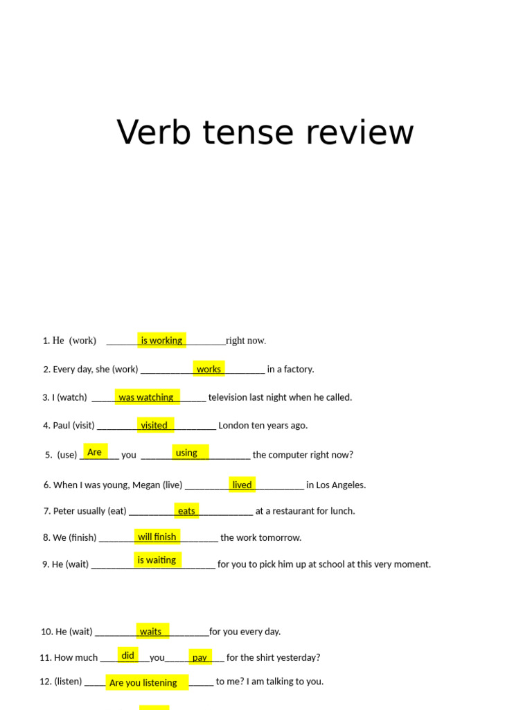 Verb Tense Review | PDF