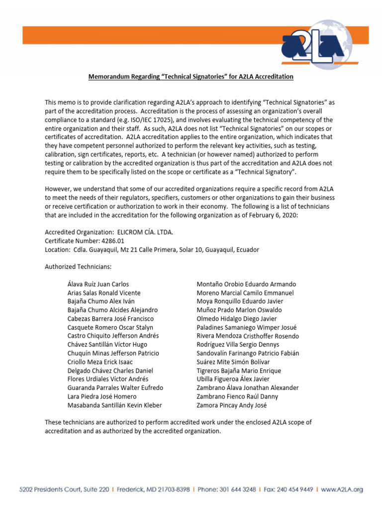 Technical Signatory Memo-Elicrom With Scope | PDF | Humidity | Calibration