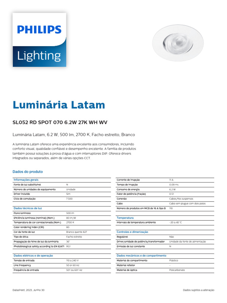 Luminária Latam SL052 RD SPOT 6.2W 27K | PDF | Fonte de energia ...