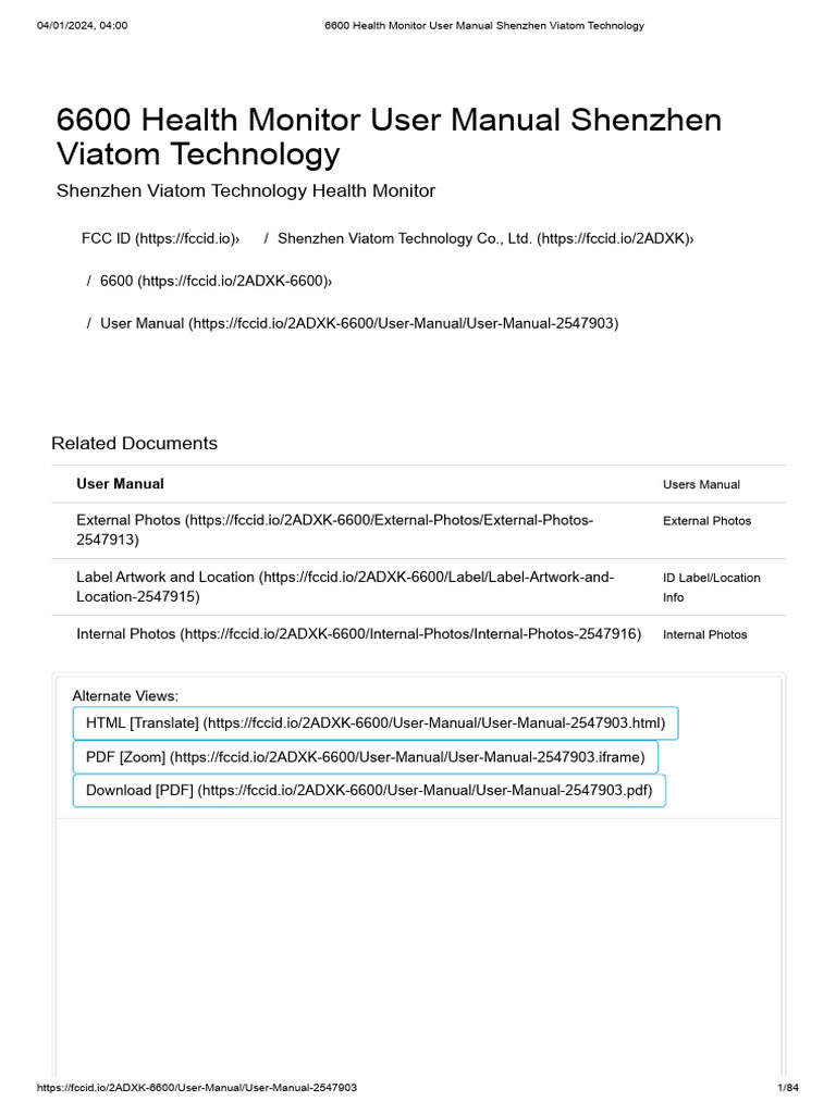 6600 Health Monitor User Manual Shenzhen Viatom Technology | PDF ...