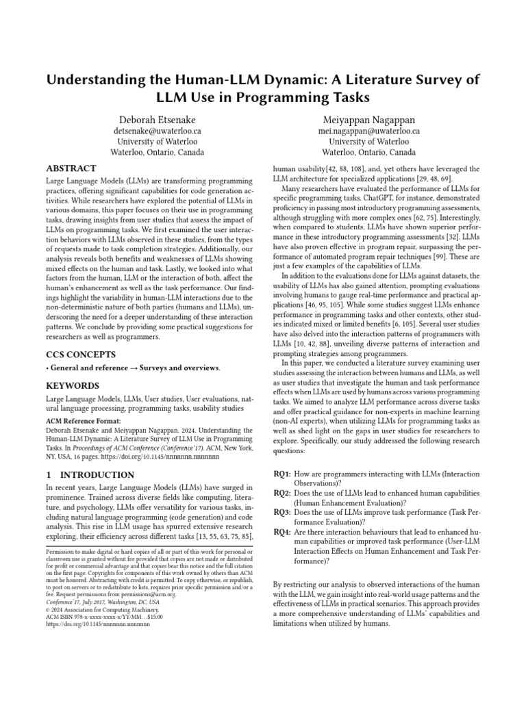 Understanding The Human-LLM Dynamic A Literature S | PDF | Expert ...