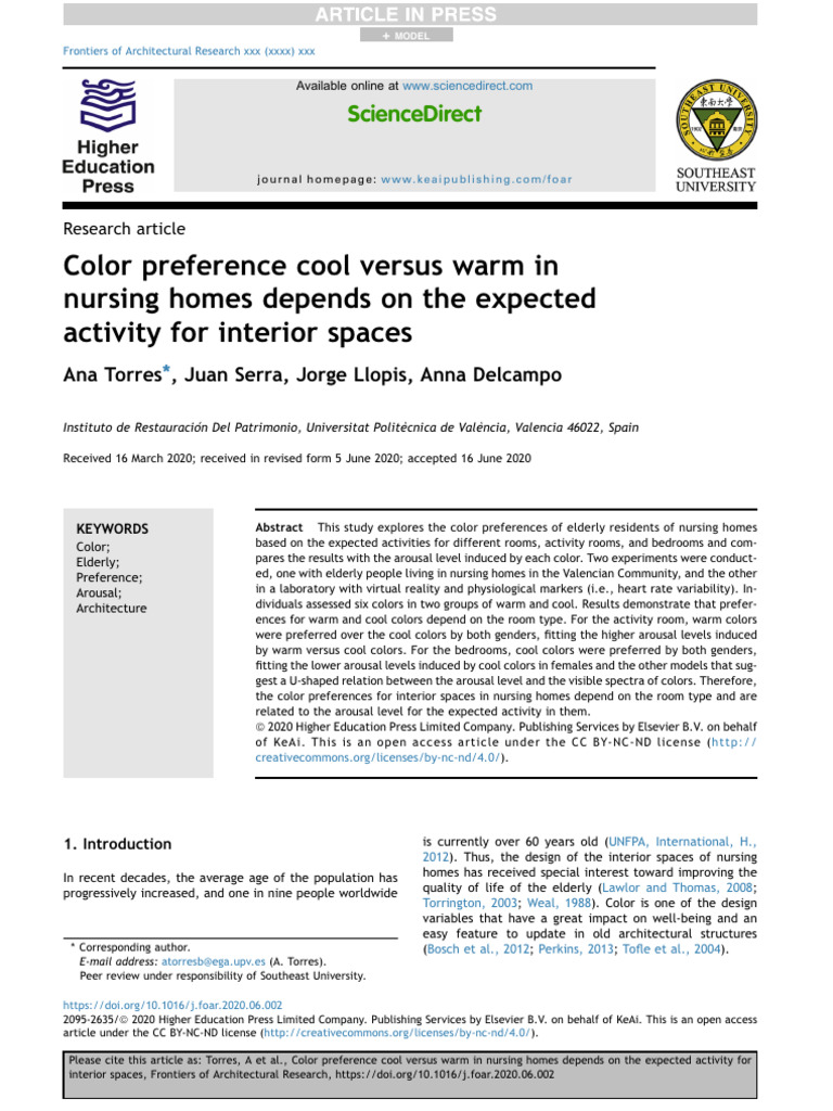 Color Preference Cool Versus Warm in Nursing Homes | PDF | Color | Hue