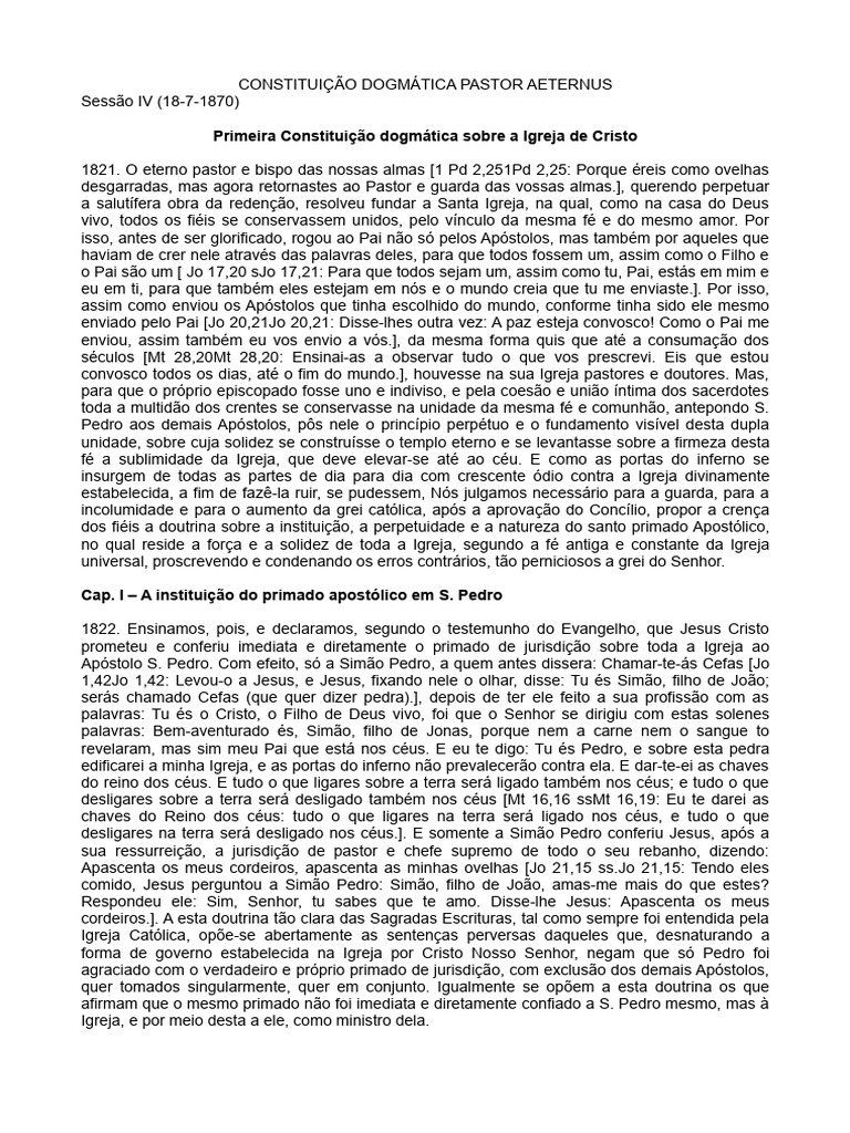 CONSTITUIÇÃO DOGMÁTICA PASTOR AETERNUS - Sobre A Igreja de Cristo | PDF ...