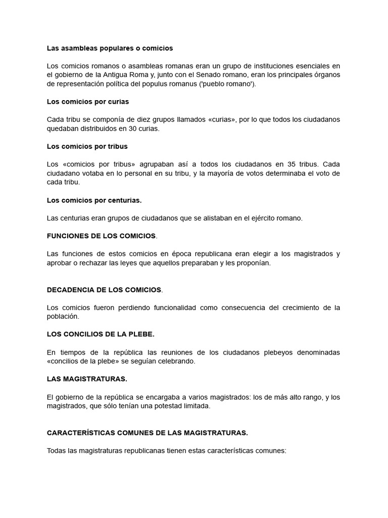 Comicios y Magistraturas en Roma | PDF | Republica Romana | Ley romana